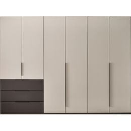 Dreht&uuml;renschrank Schlafkontor "Nuka 3m Kleiderschrank, Schrank mit 3 Schubk&auml;sten", hellgrau, graphit, B:300cm H:225,5cm T:60cm, Holzwerkstoff, Schr&auml;nke, Dreht&uuml;renschrank, mit farblicher Graphitabsetzung und Soft-Close-Funktion