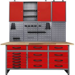 Werkstatt-Set ONDIS24, rot (anthrazit, rot), B:160cm H:205cm T:60cm, Edelstahl, Werkb&auml;nke, 160 cm