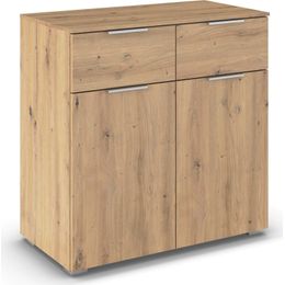 Kombikommode Rauch "Sideboard Schubladenkommode CORTONA mit Dekor-Front", eiche artisan, B:80cm H:81cm T:42cm, Holzwerkstoff, Sideboards, Kombikommode, mit 2 Schubladen und 1 verstellbaren Einlegeboden MADE IN GERMANY