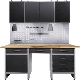 Werkstatt-Set ONDIS24, schwarz (anthrazit, schwarz, grau), B:160cm H:205cm T:60cm, Metall, Werkb&auml;nke, 160 cm, mit LED