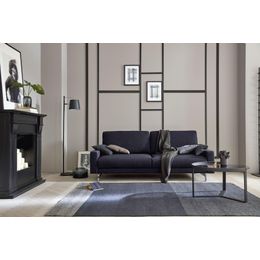 2-Sitzer "CR.450, Designsofa, Loungesofa", blau (schwarzblau 062, 74), B:164cm H:85cm T:95cm, NaturLEDER OSKAR (echtes Rindsleder);Jacquard-Flachgewebe Diane 1 Q2 (55% Polyacryl 45% Polyester), CREATION BY ROLF BENZ, Sofas, Armlehne niedrig, Fu&szlig; chromfarben gl&auml;nzend, Breite 164 cm