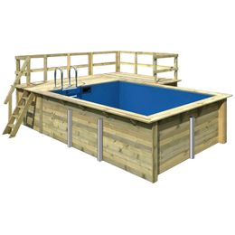 Rechteckpool Karibu "Holzpool Roma B", braun, B:353cm H:124cm L:400cm &Oslash;:564cm, Schwimmbecken, BxLxH: 353x400x124 cm, kesseldruckimpr&auml;gniert mit 2 Sonnenterassen