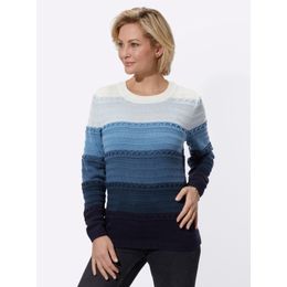 WITT Damen Langarm-Pullover mit Blockstreifen, jeansblau-gemustert, Gr&ouml;&szlig;e 38
