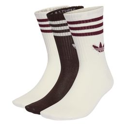 ADIDAS ORIGINALS Socks '3-Stripes Crew 3 Pairs' female size 34/36 Dark brown / Wine red / White