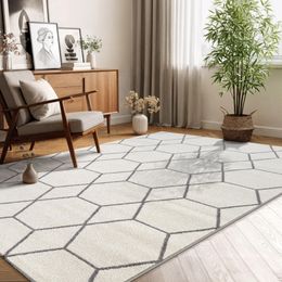 Teppich Sanat, B:240cm H:10mm L:340cmcreme, Kunstfaser, Wohnzimmer, Teppiche, "Trellis, auch als L&auml;ufer und Rund", Kurzflor, skandi, boho, gro&szlig;e
