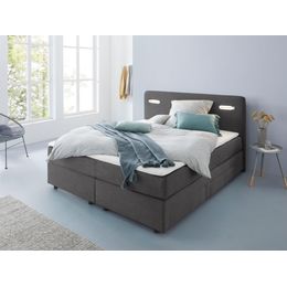 Boxbett Home Affaire, B:187cm L:211cm, grau, Polyester, Komplettbetten, "Luan", Schubk&auml;sten, LED-Beleuchtung und Topper, in Breite 120 cm und 180 cm