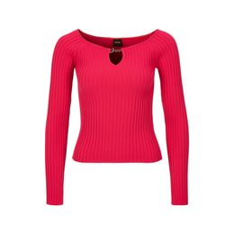 BOSS Orange Damen Carmenpullover "Fayez Premium Damenmode", pink, Gr. S, unifarben, Rippstrick, Obermaterial: 70% Viskose, 30% Polyester, Pullover,