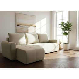 Ecksofa Home Affaire "Nortrud-Chester, 241 cm, L-Form, mit Schlaffunktion u. Bettkasten", creme, B:241cm H:82cm T:144cm, 100% Polyester, Sofas, Ecksofa, Recamiere rechts / links montierbar, Steppung, Feinstruktur-Bezug