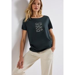 Street One Damen Shirttop, gr&uuml;n, Gr. 34, bedruckt, Obermaterial: 50% Baumwolle, 50% Modal, Tops, mit Wording Print