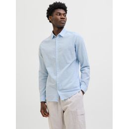 Jack & Jones JACK & JONES Herren Langarmhemd "JJEBREEZE SHIRT LS SN", blau, Gr. XXL, unifarben, Web, Obermaterial: 70% Baumwolle, 30% Leinen, Hemden, mit