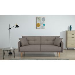 Schlafsofa Home Affaire, B:196,5cm H:86cm T:85,5cmtaupe, Holzgestell, Schaum-Polsterung, Holzbeine und pflegeleichter Bezug, Wohnzimmer, Sofas,