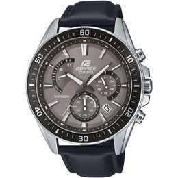 CASIO EDIFICE Kinder Chronograph, schwarz, Armbanduhren, Quarzuhr, Armbanduhr, Herrenuhr, Stoppfunktion, Datum, Lederarmband