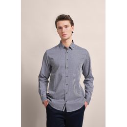 Bugatti Herren Langarmhemd, blau, Gr. XXL, unifarben, 100% Baumwolle, Hemden, mit Streifen