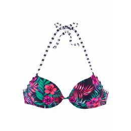 Venice Beach Damen Push-Up-Bikini-Top "Summer", blau, Gr. 34, floral, Polyamid, Bikini-Oberteile, mit wattierten Cups