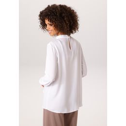 Aniston CASUAL Damen Langarmbluse, wei&szlig;, Gr. 46, unifarben, Georgette, Obermaterial: 100% Polyester, Blusen, mit kleinem Volant im Vorderteil