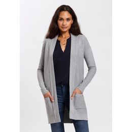 Tom Tailor Damen Longstrickjacke, grau, Gr. S, meliert, unifarben, Strick, Obermaterial: 100% Baumwolle, Strickjacken, aus Rippstrick mit