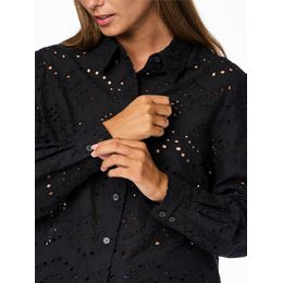 Pieces Damen Spitzenbluse "PCVILDE LS SHIRT WVN NOOS", schwarz, Gr. M, unifarben, Web, Obermaterial: 100% Baumwolle, Blusen