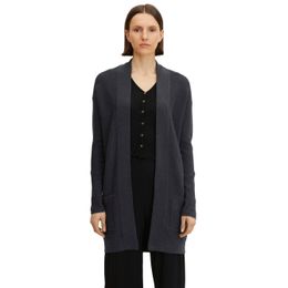 Tom Tailor Damen Longstrickjacke, grau, Gr. L, meliert, unifarben, Strick, Obermaterial: 100% Baumwolle, Strickjacken, aus Rippstrick mit