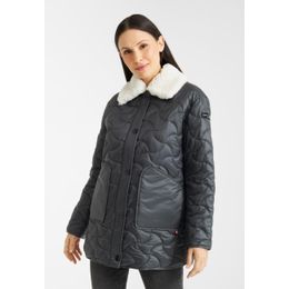 Frieda & Freddies New York Steppjacke FRIEDA & FREDDIES "Fake Down Jacket / Kristy Long", Damen, Gr. 36, grauschwarz, 100% Polyamid, unifarben, normal, hoch geschlossener Ausschnitt, Jacken Steppjacke, mit Taschen