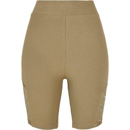 Urban Classics Damen Radlerhose "Urban Classics Damen Ladies High Waist Lace Inset Cycle Shorts"khaki, Gr. XS, unifarben, 94% Baumwolle, 6% Elasthan,
