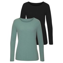 Vivance Damen Langarmshirt "mit sommerlicher Rippstruktur", gr&uuml;n, Basic, Gr. 40, Strukturmuster, unifarben, Rippware, Obermaterial: 63% Polyester