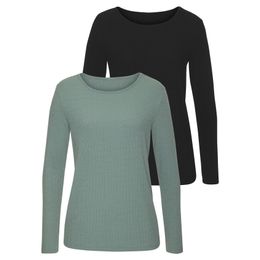 Vivance Damen Langarmshirt "mit sommerlicher Rippstruktur", gr&uuml;n, Basic, Gr. 48, Strukturmuster, unifarben, Rippware, Obermaterial: 63% Polyester