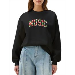 Gorhey Sweatshirt 'Women's Oversized Sweatshirt with Plaid Letters Print, Warm Fleece Blend' female Black size XS