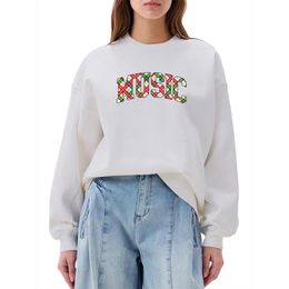 GORHEY Sweatshirt 'Wo's Oversized Sweatshirt with Plaid Letters Print, Warm Fleece Blend' Damen Gr&ouml;&szlig;e XL wei&szlig;