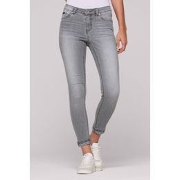 SOCCX Damen Slim-fit-Jeans, grau, Gr. 27, Abriebeffekte, Denim/Jeans, Material: 72% Baumwolle, 27% Polyester, 1% Elasthan, Zusatz: Enth&auml;lt