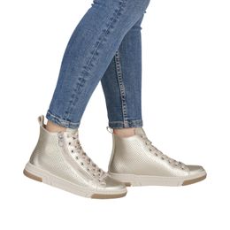 Rieker Damen Sneaker, Gr. 37goldfarben, Lederimitat, metallic, Schuhe, High Top-Sneaker, Freizeitschuh, Schn&uuml;rschuh mit Plateausohle