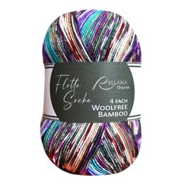 Sockenwolle Flotte Socke 4-fach Woolfree Bamboo von Rellana Garne, T&uuml;rkis/Lila/Beige/Schwarz, aus Polyacryl
