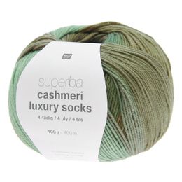 Sockenwolle Superba Cashmeri Luxury Socks 4-f&auml;dig von Rico Design, Oliv D&eacute;grad&eacute;, aus Schurwolle