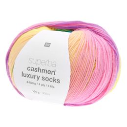 Sockenwolle Superba Cashmeri Luxury Socks 4-f&auml;dig von Rico Design, Rainbow, aus Schurwolle