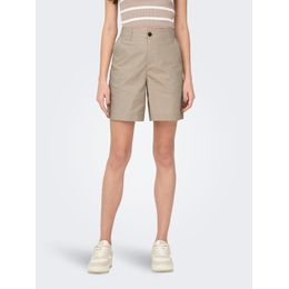 Only Damen Shorts "ONLZORA MW BERMUDA SHORTS PNT", braun, Gr. S, unifarben, Web, Obermaterial: 100% Baumwolle, Hosen, Baumwolle, locker geschnitten