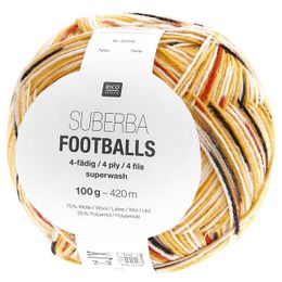 Sockenwolle Superba Footballs 4-f&auml;dig von Rico Design, Senf/Rot, aus Schurwolle
