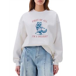 Gorhey Sweatshirt 'Women's Crew Neck Sweatshirt with Print, Loose Long Sleeve Fleece Pullover' female White size XS