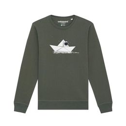 Watapparel Sweatshirt ' Astronaut in paper boat ' male Green size XL