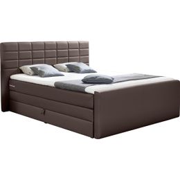 Boxspringbett Home Affaire "Lethbridge", braun (mokka), B:180cm L:210cm, Kunstleder, Kunststoff, Massivholz, Komplettbetten, Boxspringbett, inkl. Bettkasten und Topper, zwei Matratzenarten in H2
