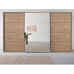 Schwebet&uuml;renschrank Rauch "Kleiderschrank Schrank Garderobe OTELI inkl. 3 Innenschubladen", braun (eiche artisan), B:368cm H:214cm T:68cm, Holzwerkstoff, Schr&auml;nke, Schwebet&uuml;renschrank, mit Mittelspiegel und Passepartout optional mit Beleuchtung