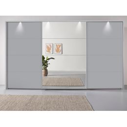 Schwebet&uuml;renschrank Rauch "Kleiderschrank Schrank Garderobe OTELI inkl. 3 Innenschubladen", grau (seidengrau), B:368cm H:233cm T:68cm, Holzwerkstoff, Schr&auml;nke, Schwebet&uuml;renschrank, mit Mittelspiegel und Passepartout optional mit Beleuchtung