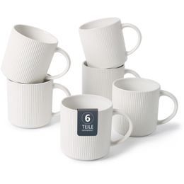 Becher OTTO HOME "Kaffeebecher Loik, 6er Set", wei&szlig; (reactive wei&szlig;), H:9,8cm &Oslash;:9,4cm, Steinzeug, Trinkgef&auml;&szlig;e, Becher, sp&uuml;lmaschinenfest und mikrowellengeeignet, 460 ml