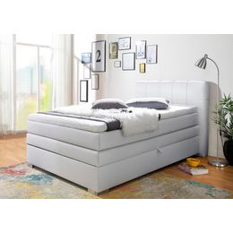 Boxspringbett Home Affaire "Airdrie", wei&szlig;, B:110cm L:210cm, Kunstleder, Kunststoff, Massivholz, Komplettbetten, Boxspringbett, inkl. Bettkasten und Topper