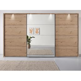 Schwebet&uuml;renschrank Rauch "Kleiderschrank Schrank Garderobe OTELI inkl. 3 Innenschubladen", braun (eiche artisan), B:368cm H:233cm T:68cm, Holzwerkstoff, Schr&auml;nke, Schwebet&uuml;renschrank, mit Mittelspiegel und Passepartout optional mit Beleuchtung