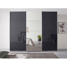 Schwebet&uuml;renschrank Rauch "Kleiderschrank Schrank Garderobe TOPSELLER OTELI inkl. Inneneinteilung", grau (graumetallic, hochglanz effektgrau), B:271cm H:229cm T:62cm, Holzwerkstoff, Schr&auml;nke, Schwebet&uuml;renschrank, mit 3 Innenschubladen sowie zus&auml;tzlichen Einlegeb&ouml;den MADE IN GERMANY