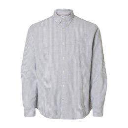Langarmhemd Selected "SLHREG-MAT OX LS SHIRT D", Herren, Gr. XXL, N-Gr, wei&szlig; (schwarz sapphire stripes:wei&szlig;), Web, Obermaterial: 100% Baumwolle, gestreift, regular fit, 2-Knopf-Manschette, Hemden