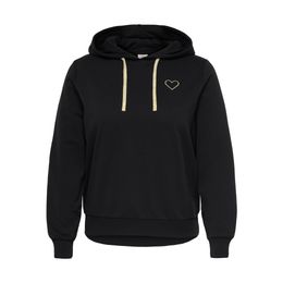 Only CARMAKOMA Damen Kapuzensweatshirt "CARNOLI L/S HEART HOOD SWT NOOS"schwarz detail:gold string, heart emb, Gr. S, unifarben, Sweatware,