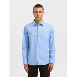 Langarmhemd Selected "SLHSLIMCLARK SHIRT LS NOOS", Herren, Gr. M, N-Gr, light blau detail:mixed with wei&szlig;, Web, Obermaterial: 100% Baumwolle, unifarben, slim fit, 2-Knopf-Manschette, Hemden