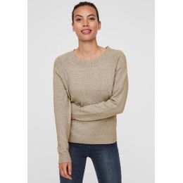 V&eacute;ro Moda Rundhalspullover VERO MODA "VMDOFFY", Damen, Gr. XS, beige (sepia tint melange), Strick, Obermaterial: 94% Polyester, 3% Elasthan, 3% Nylon, Basic, figurumspielend h&uuml;ftlang, Rundhals, Raglan&auml;rmel Rippstrickb&uuml;ndchen, Pullover Rundhalspullover, in melierter Optik