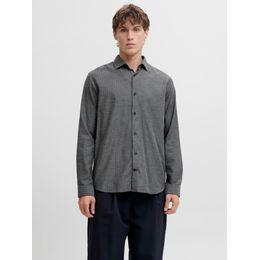 Jack & Jones Langarmhemd JACK & JONES "JPRBLAPARKER MELANGE L/S SHIRT BF", Herren, Gr. M, N-Gr, schwarz, Web, Obermaterial: 58% Lyocell, 42% Baumwolle, unifarben, regular fit, Hemden
