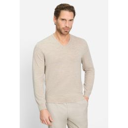 Strickpullover OLYMP "OLYMP Casual Strick", Herren, Gr. L, hellbeige, 100% Schurwolle, Pullover Strickpullover